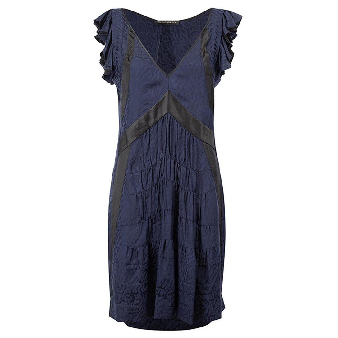 Balenciaga Women's Blue Silk Animal Pattern Dress For Sale at 1stDibs