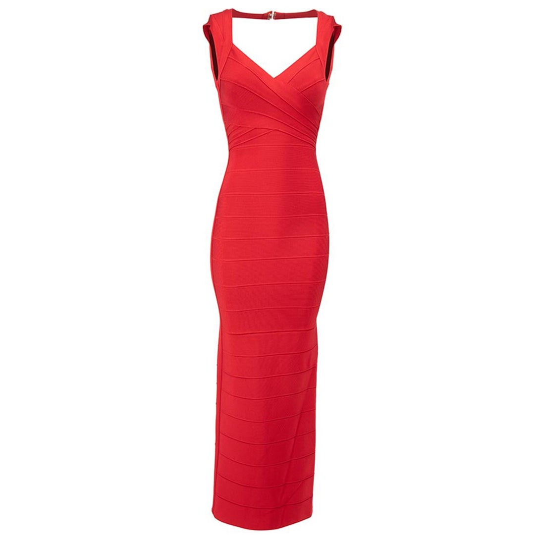 Herve Leger Women's Red Bandage Bodycon Maxi Dress For Sale at 1stDibs