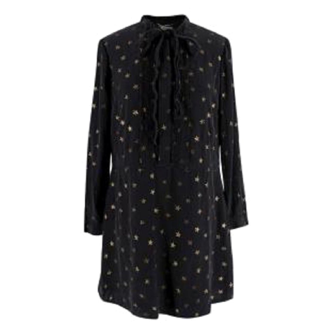 Saint Laurent Gold Star Printed Black Silk Mini Dress For Sale at 1stDibs