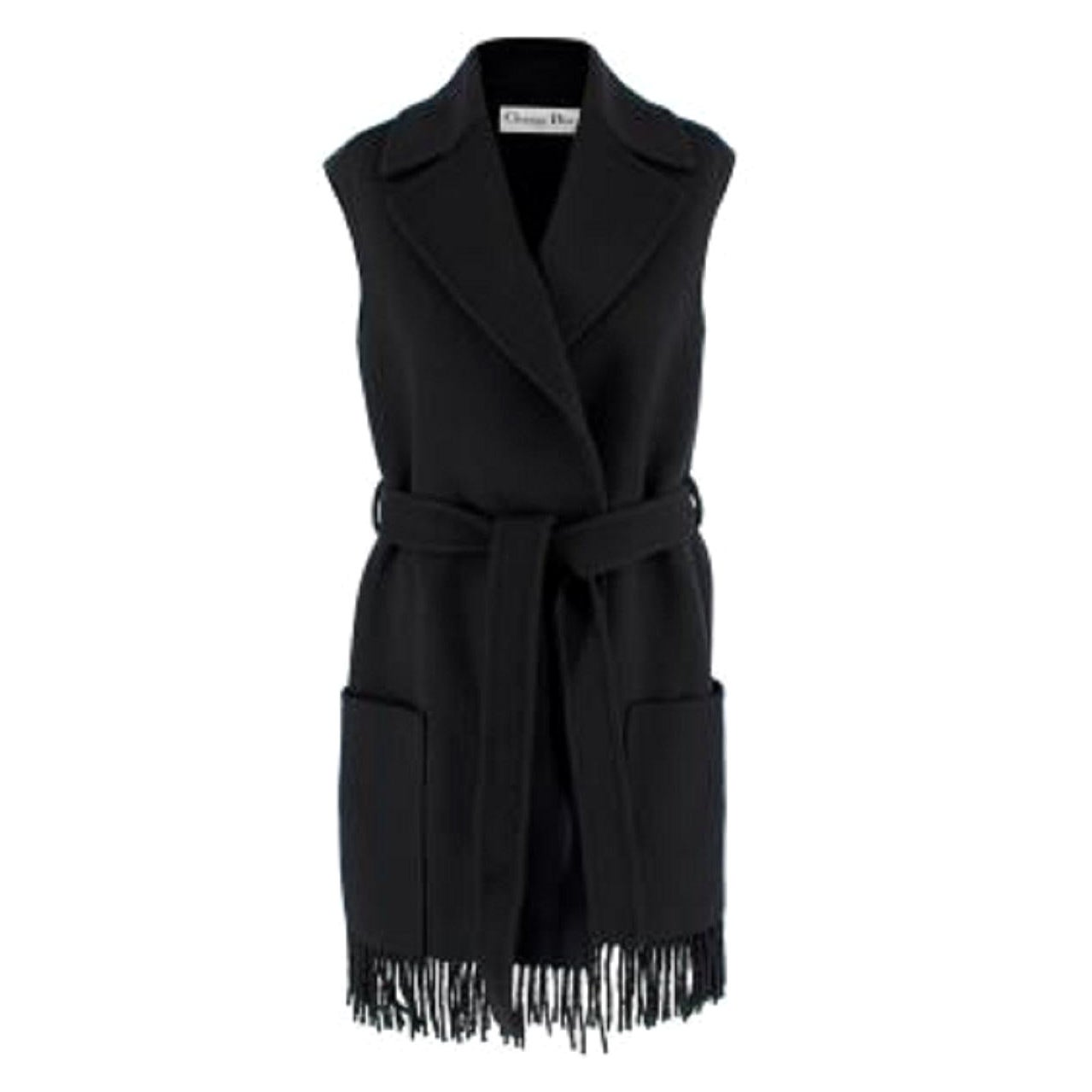 Dior Black Wool Fringed Longline Sleeveless Jacket For Sale at 1stDibs