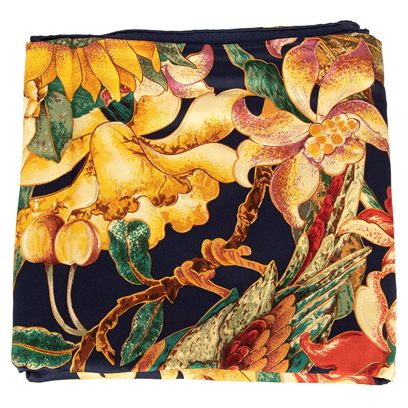 Chanel Women's Navy Silk Bird Printed Scarf For Sale at 1stDibs