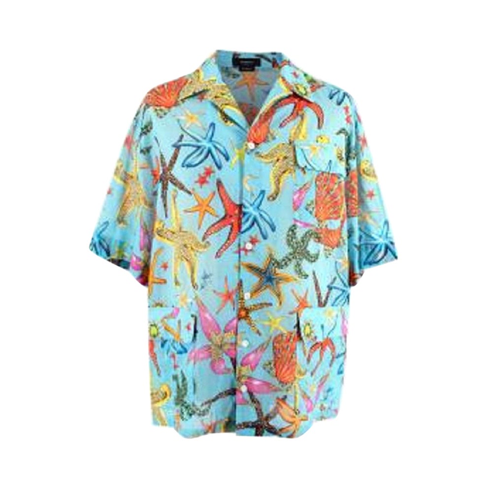 Versace Blue Starfish Printed Short Sleeved Cotton Shirt For Sale at ...