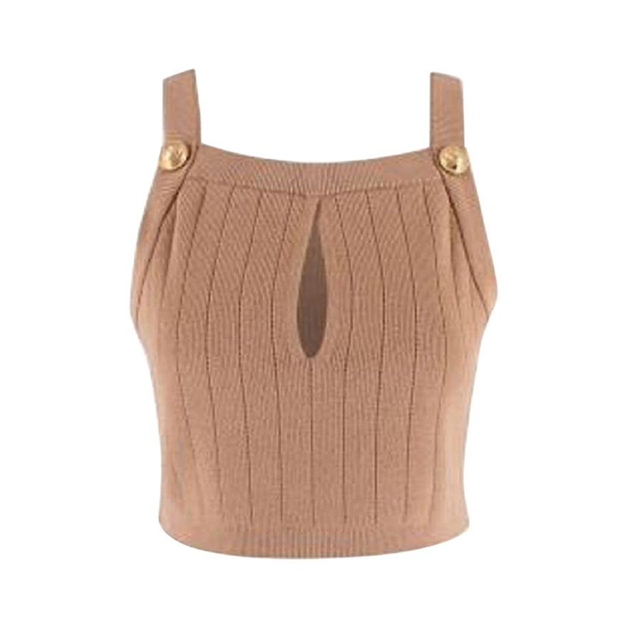 Balmain Tan Knit Cutout Cropped Top For Sale at 1stDibs
