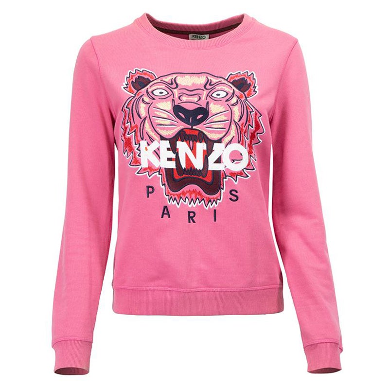 Kenzo Women's Pink Tiger Logo Crew Neck Sweater For Sale at 1stDibs
