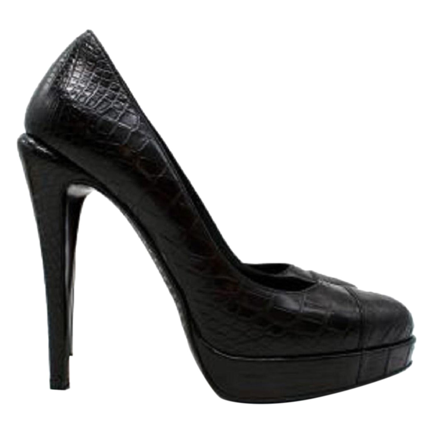 Chanel Crocodile Embossed Platform Pumps For Sale at 1stDibs