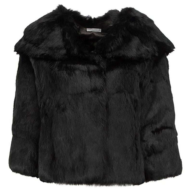 Anya Hindmarch Women's Black Rabbit Fur Cropped Jacket For Sale at 1stDibs