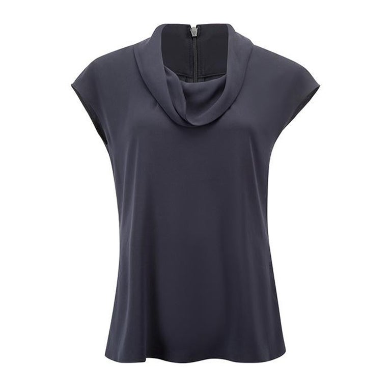 Escada Women's Navy Drape Layered Neck Top For Sale at 1stDibs