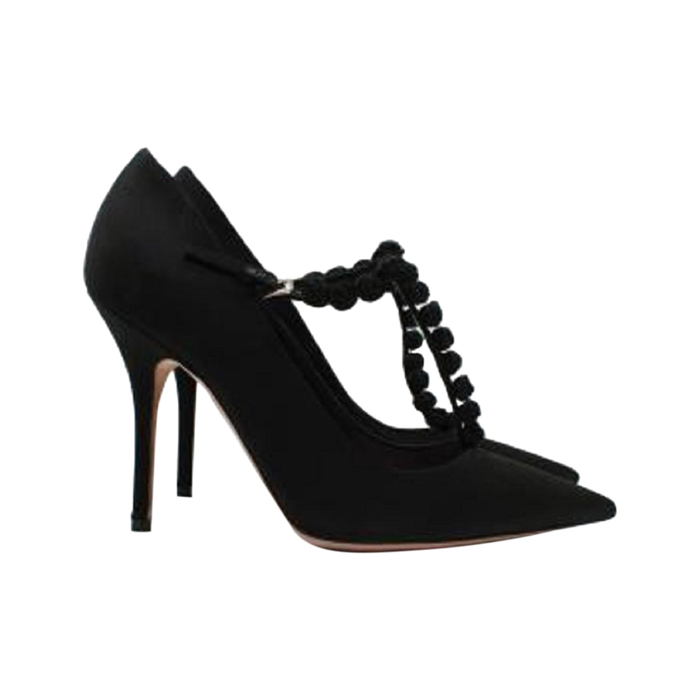 Dior Rose Embellished T-Bar Black Satin Pumps For Sale at 1stDibs