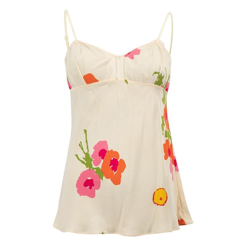 Marni Women's Cream Silk Floral Printed Camisole Top For Sale at 1stDibs