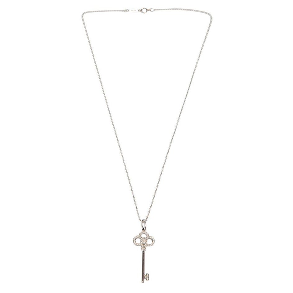 Tiffany and Co. 18k Gold Diamond Crown Key Pendant Necklace For Sale at ...