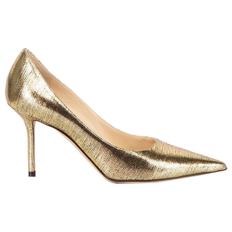 Jimmy Choo Women's Gold Leather Metallic Romy Heels For Sale at 1stDibs