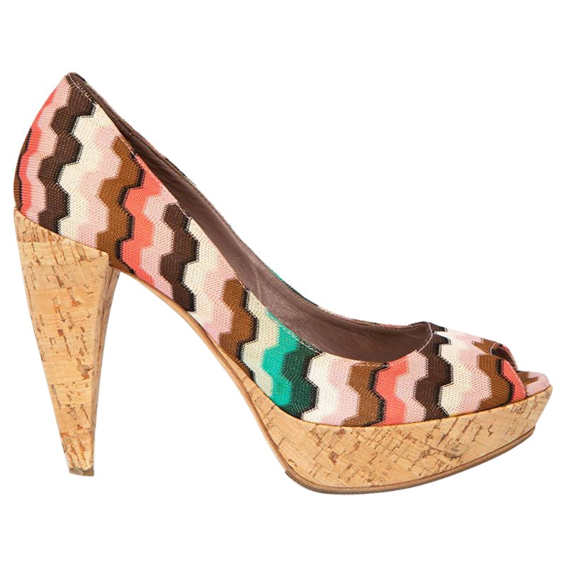 Missoni Women's Cloth Peep Toe Cork Heeled Heels For Sale at 1stDibs