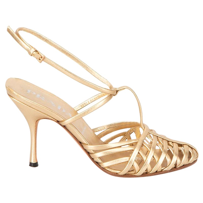 Prada Women's Gold Leather Strappy Heels For Sale at 1stDibs