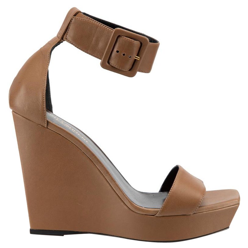 Saint Laurent Women's Brown Leather Platform Wedge Sandals For Sale at ...