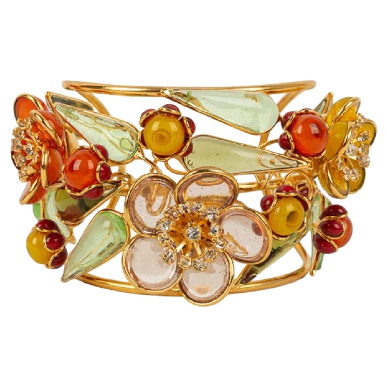 Yves Saint Laurent Golden Cuff Bracelet with Rhinestones For Sale at ...