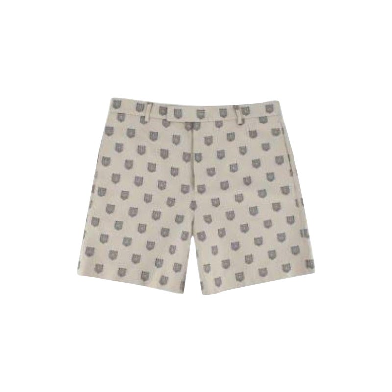 Gucci Beige Tiger Head Printed Cotton Shorts For Sale at 1stDibs