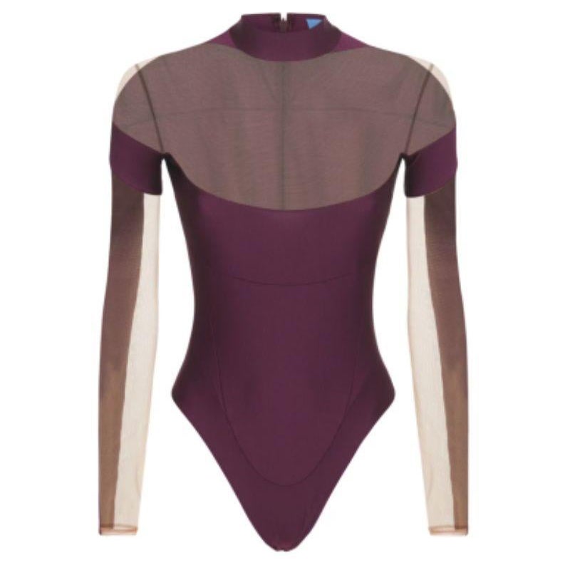 Mugler LVR Exclusive Purple Mesh Panelled Bodysuit For Sale at 1stDibs