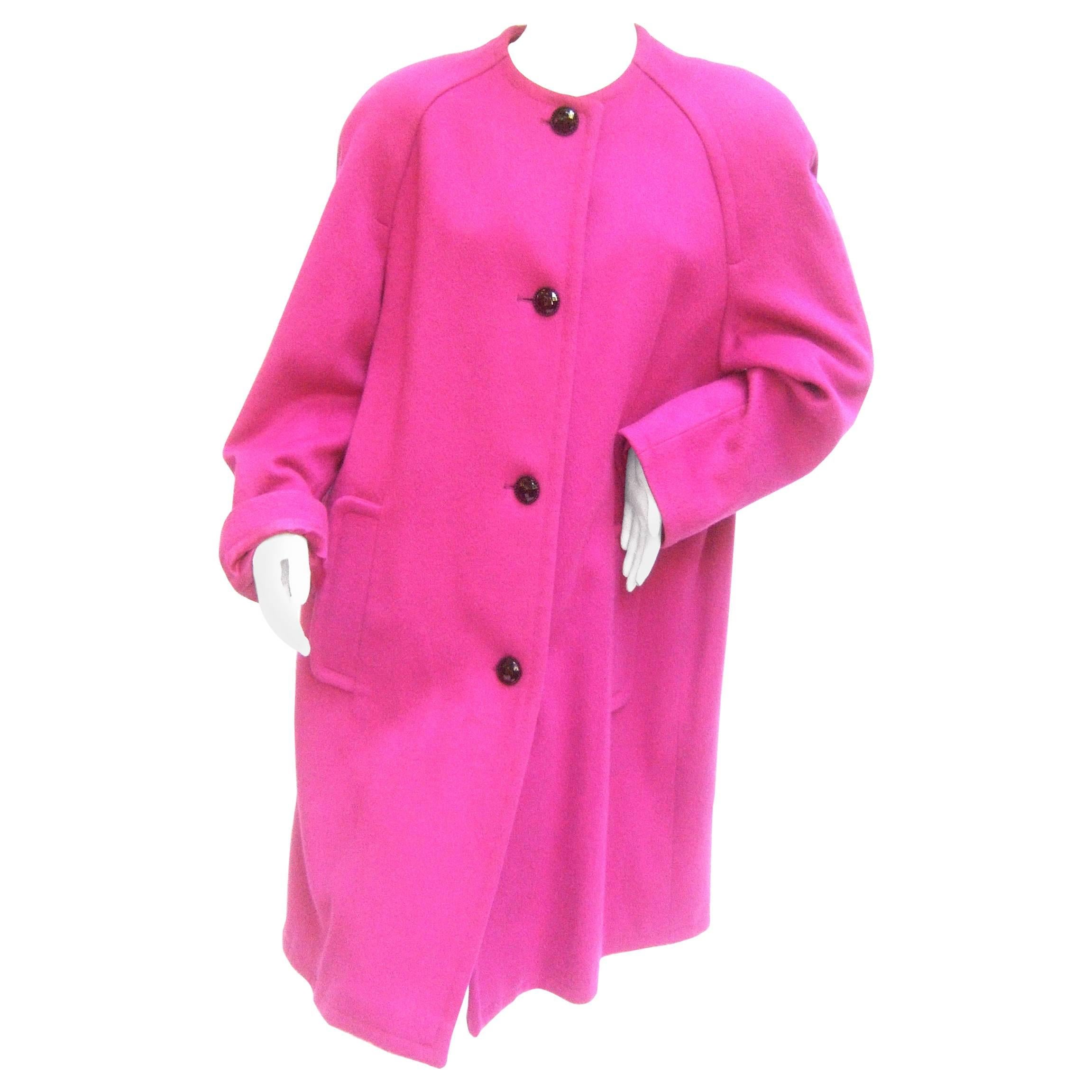 Bill Blass Bold Fuchsia Wool Coat c 1980s at 1stDibs | bill blass wool coat