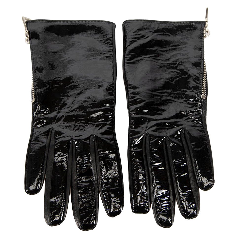 Prada Women's Vintage Black Patent Leather Gloves For Sale at 1stDibs