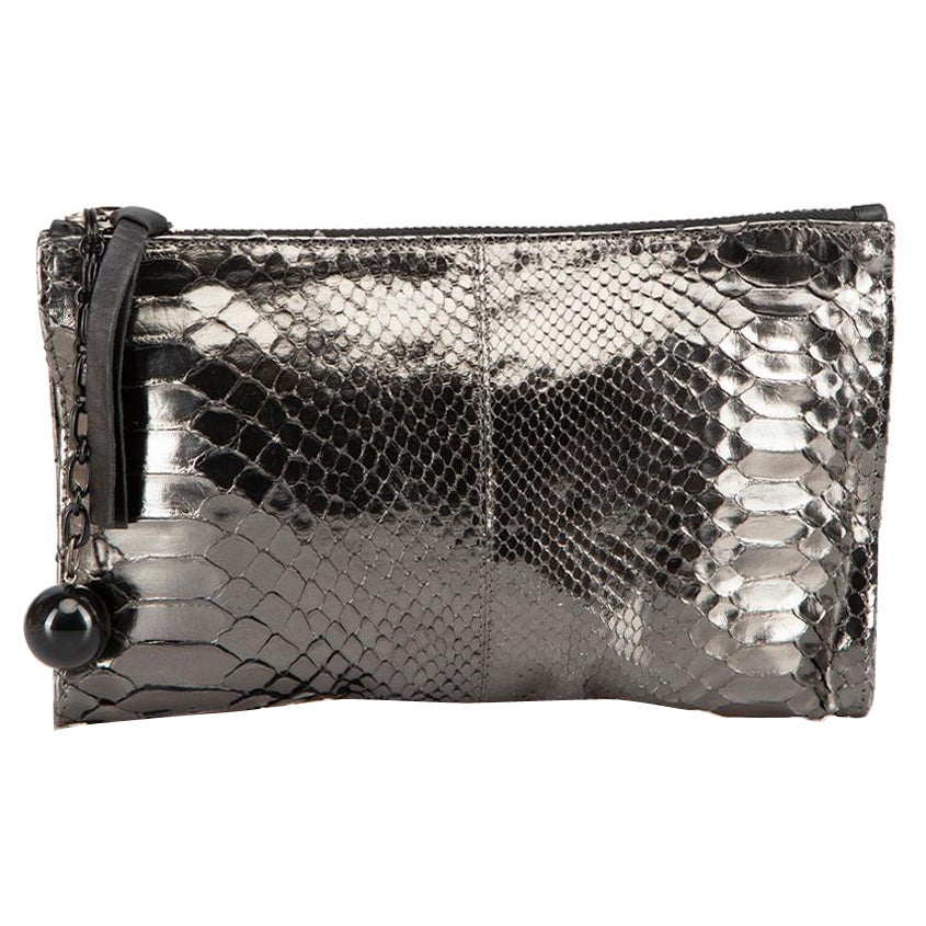 Chloé Women's Metallic Gunmetal Python Skin Clutch For Sale at 1stDibs