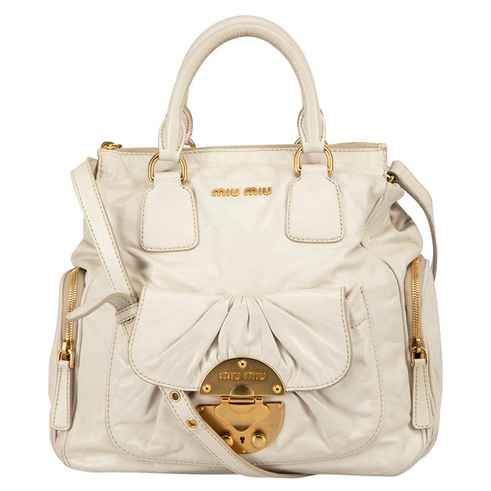 Miu Miu Women's Vintage Cream Leather Handbag For Sale at 1stDibs
