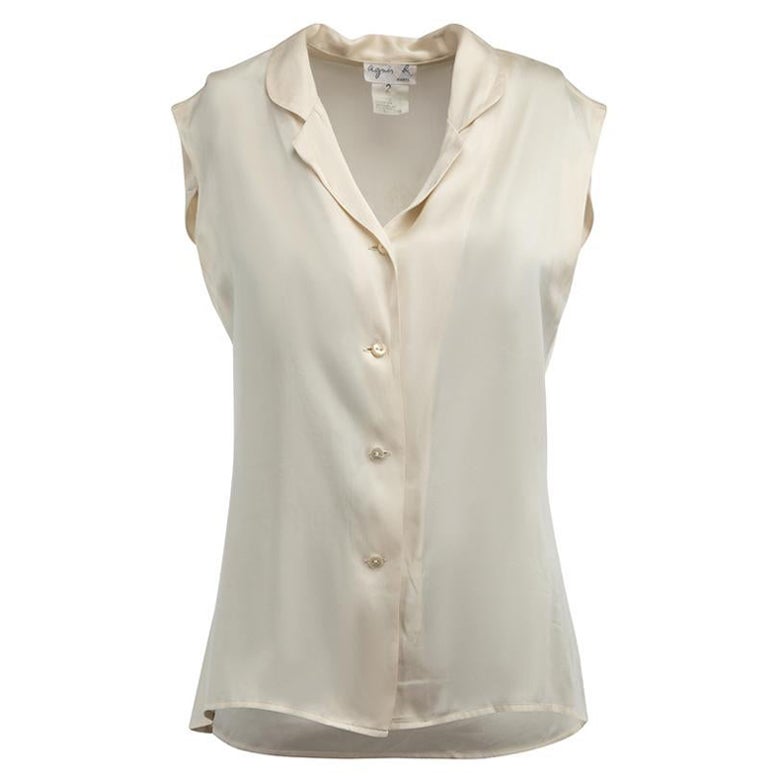 Ivory Silk Sleeveless Button Up Blouse Size M For Sale at 1stDibs