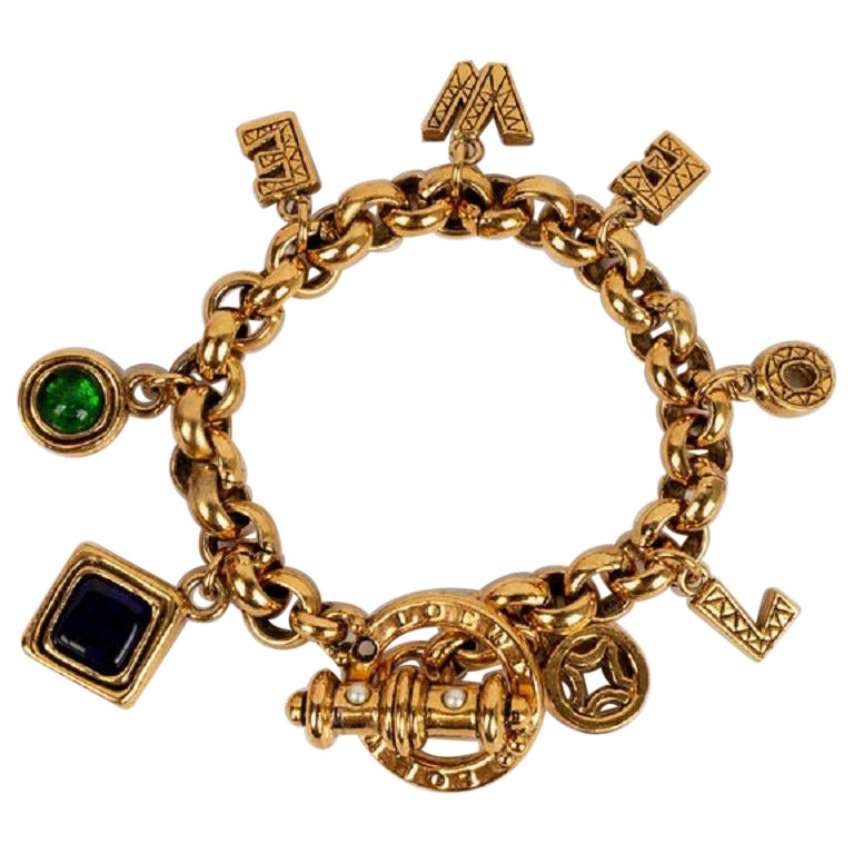 Loewe Gold Metal Bracelet Decorated with Charms For Sale at 1stDibs