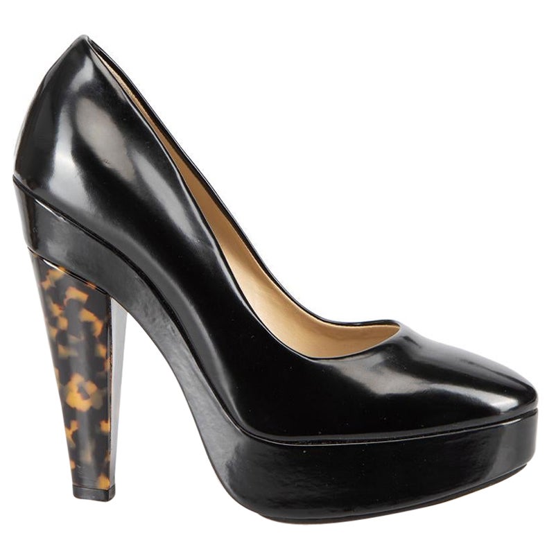 Stella McCartney Black Faux Leather Tortoise Shell Platform Heels Size ...