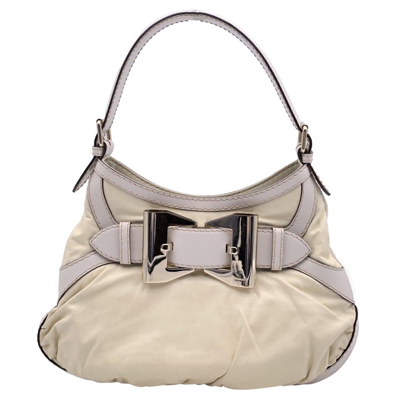 Gucci White Leather Queen Hobo Shoulder Bag For Sale at 1stDibs