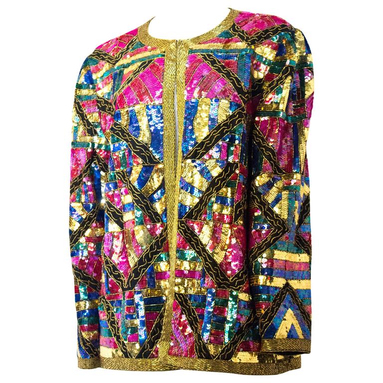 80s Multi Color Sequin Jacket For Sale at 1stdibs
