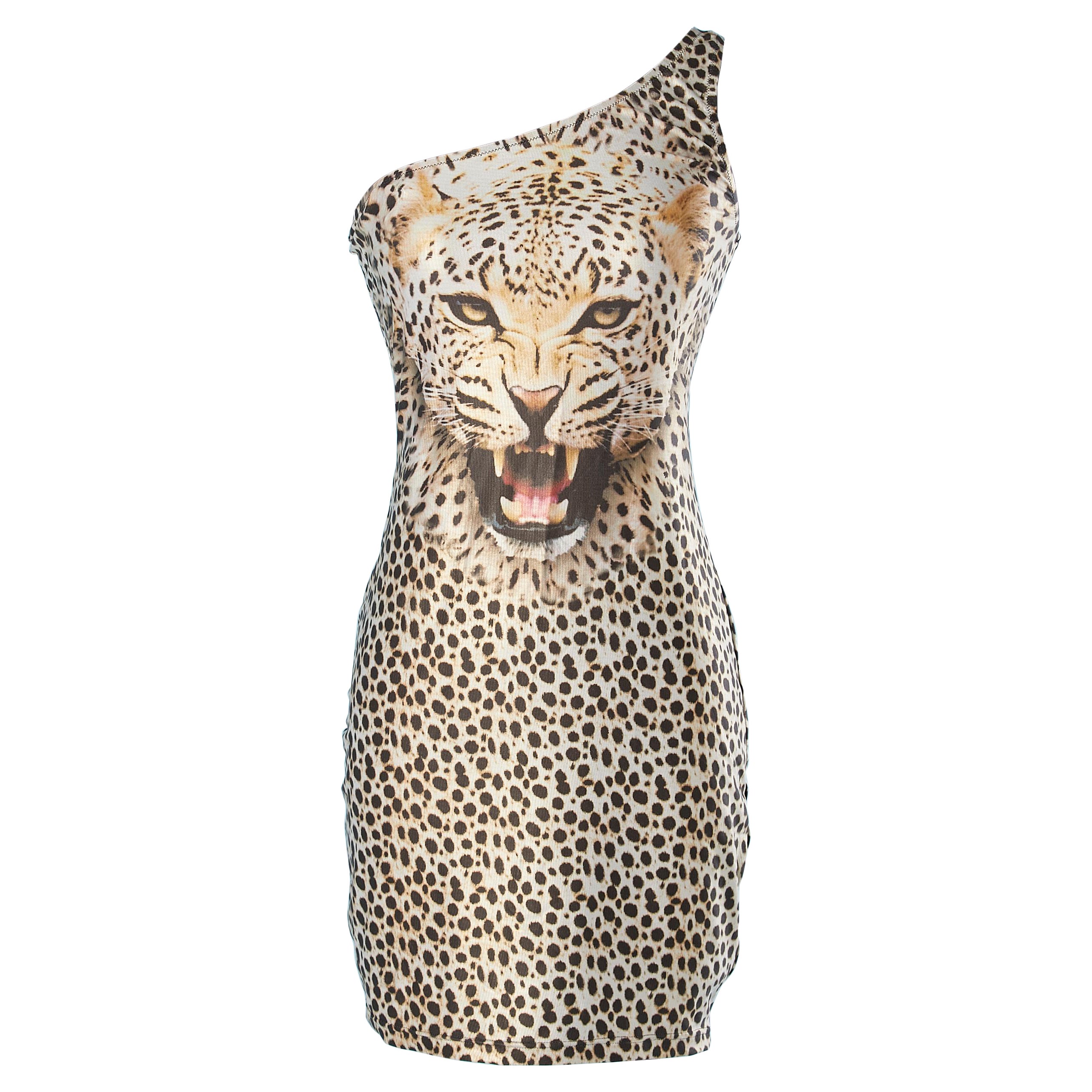 Asymmetrical dress with leopard head print Just Cavalli Beachwear For ...