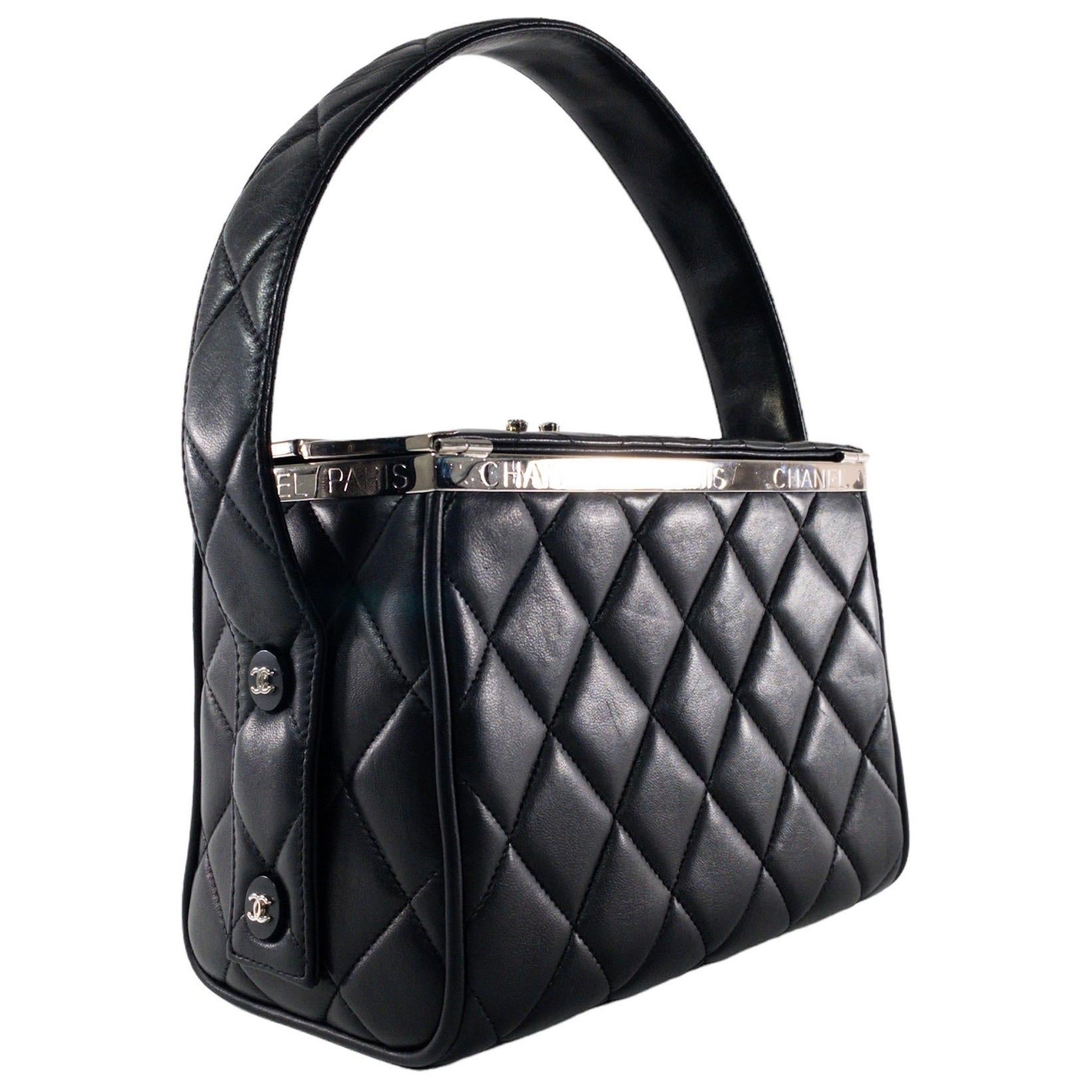 Chanel Vintage Diamond Quilted Lambskin Metal Frame Bag For Sale at 1stDibs