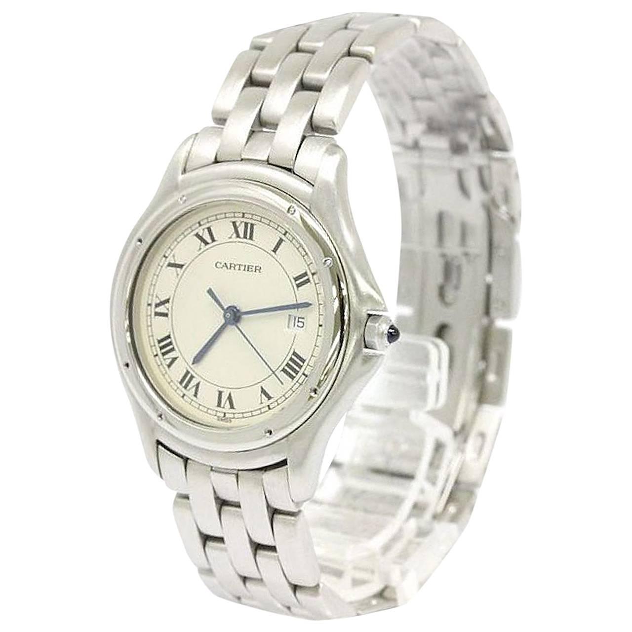 Cartier Panthere Round Stainless Steel Mid Size Watch in Box at 1stDibs ...