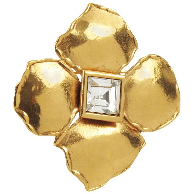 Yves Saint Laurent YSL Paris Signed Gilt Metal Pin Brooch Floral Design ...
