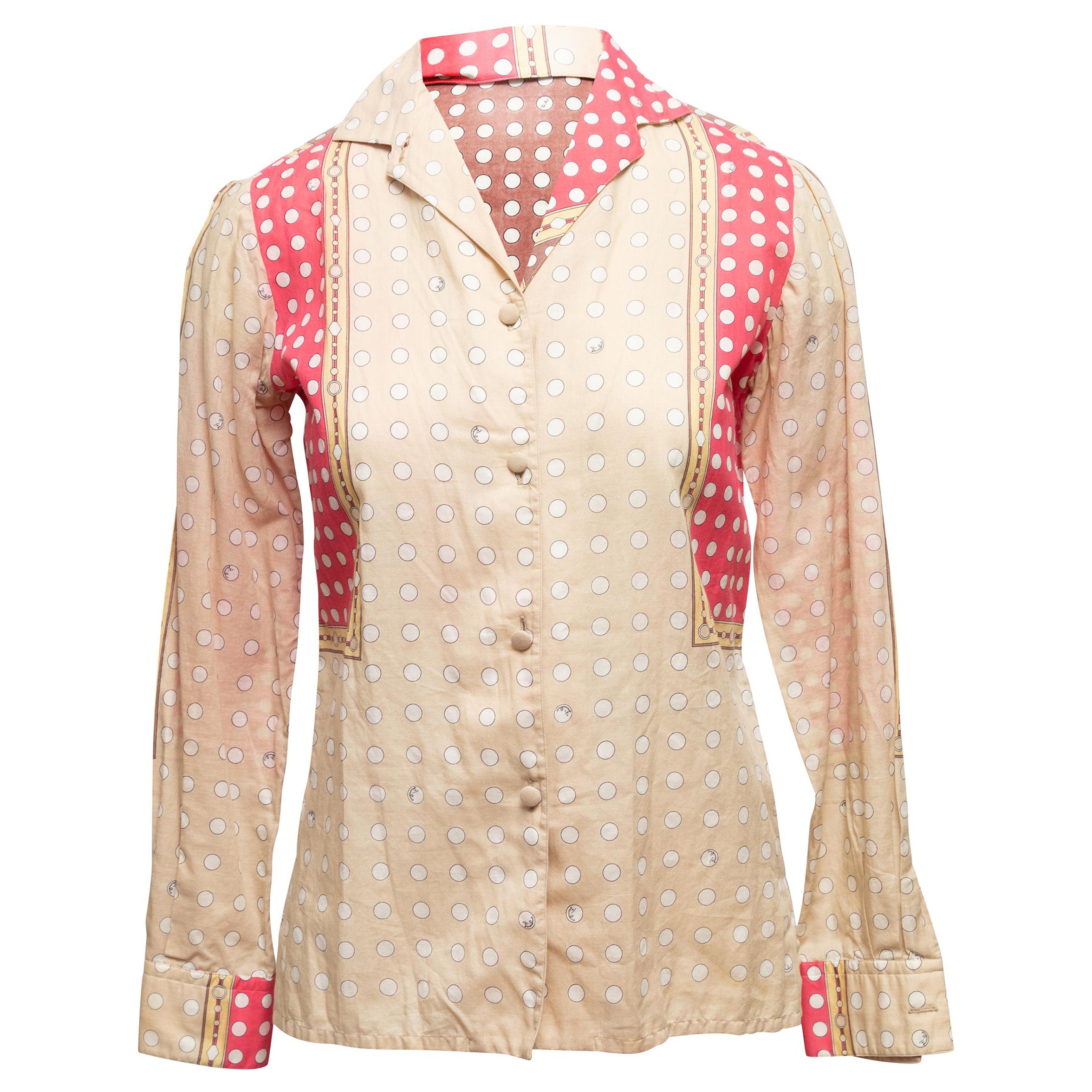 Emilio Pucci Vintage Beige and Multicolor Polka Dot Button-Up Top For ...