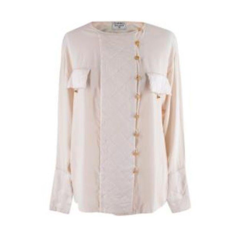 Chanel Quilted Panelled Cream Silk Blend Buttoned Blouse For Sale at ...