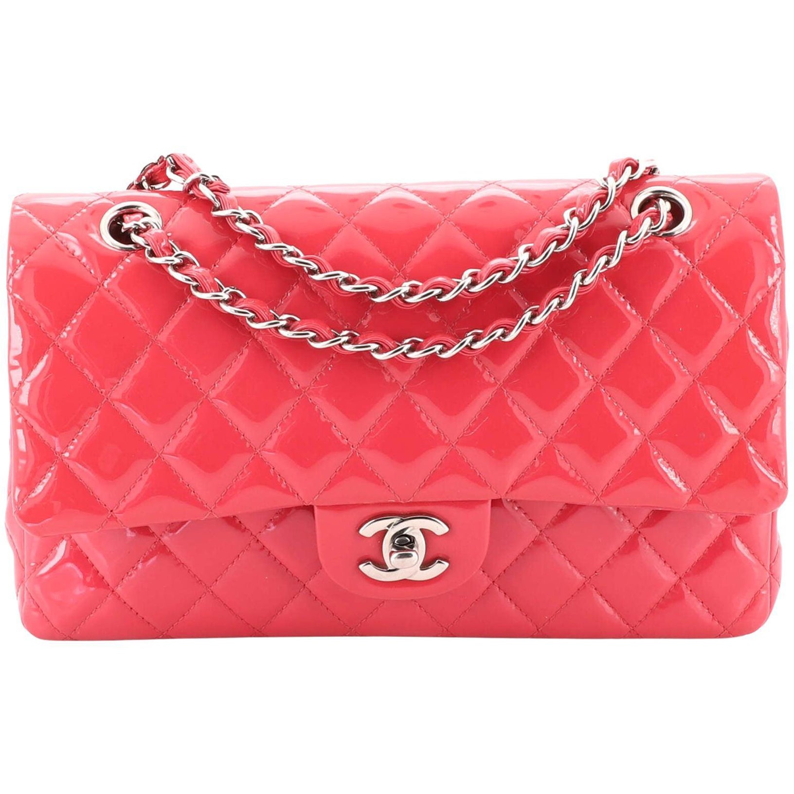 Chanel Classic Double Flap Bag Quilted Patent Medium For Sale at 1stDibs