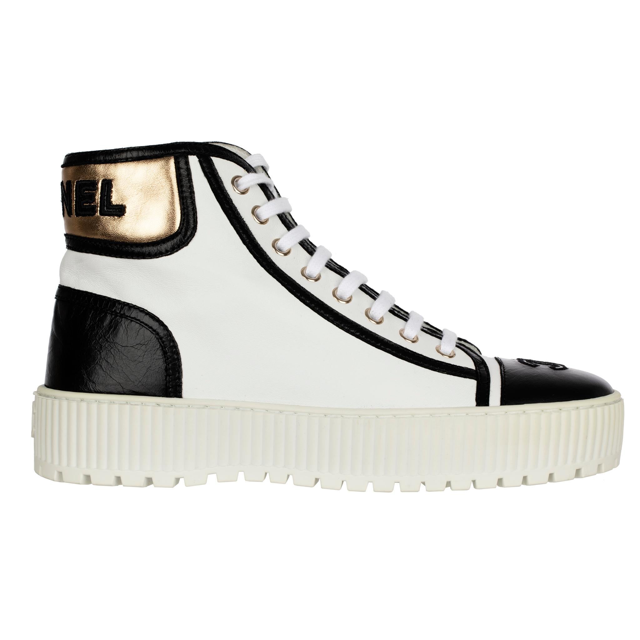 Chanel High Tops Black and White 37.5 FR For Sale at 1stDibs
