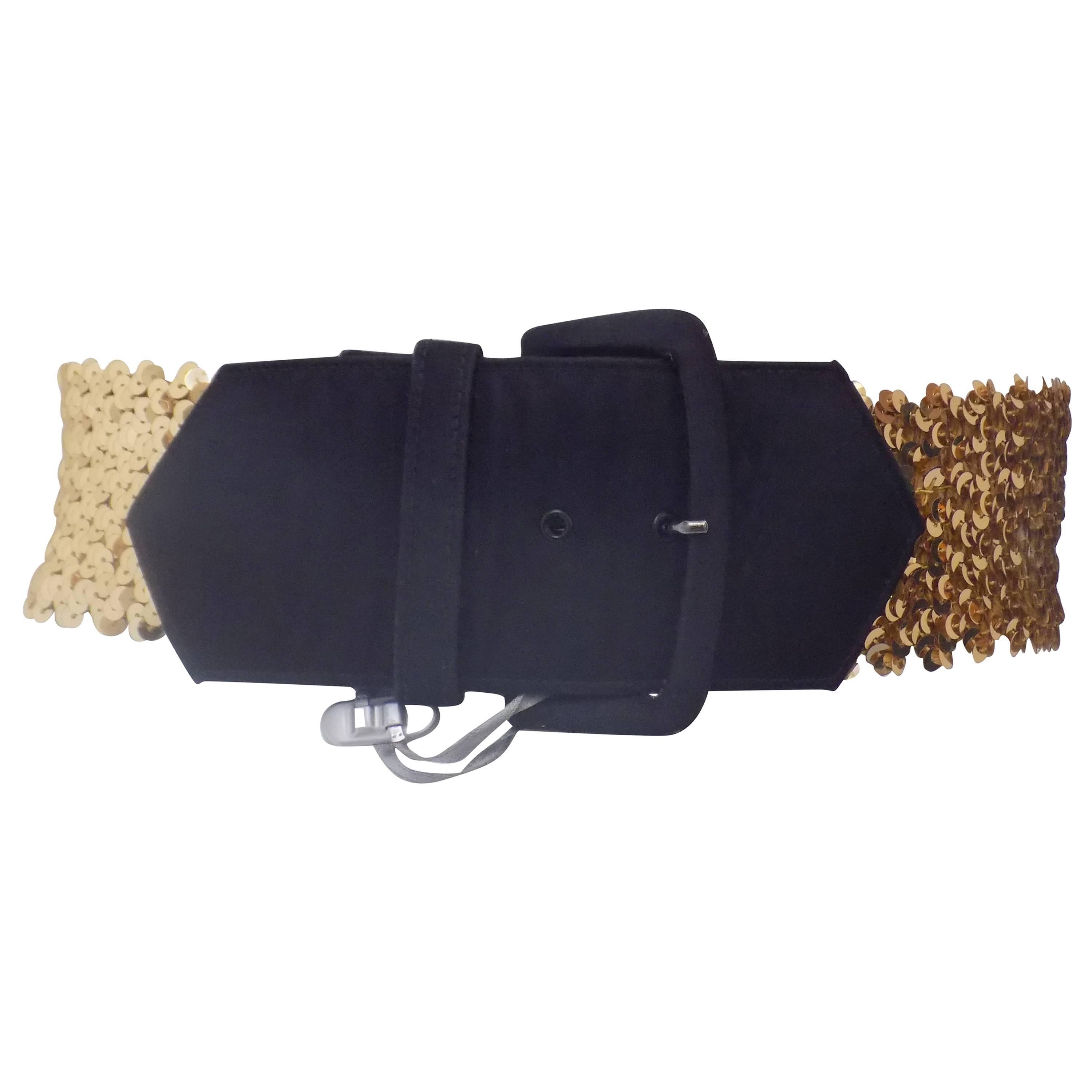 Emanuel Ungaro Black gold sequins belt at 1stDibs