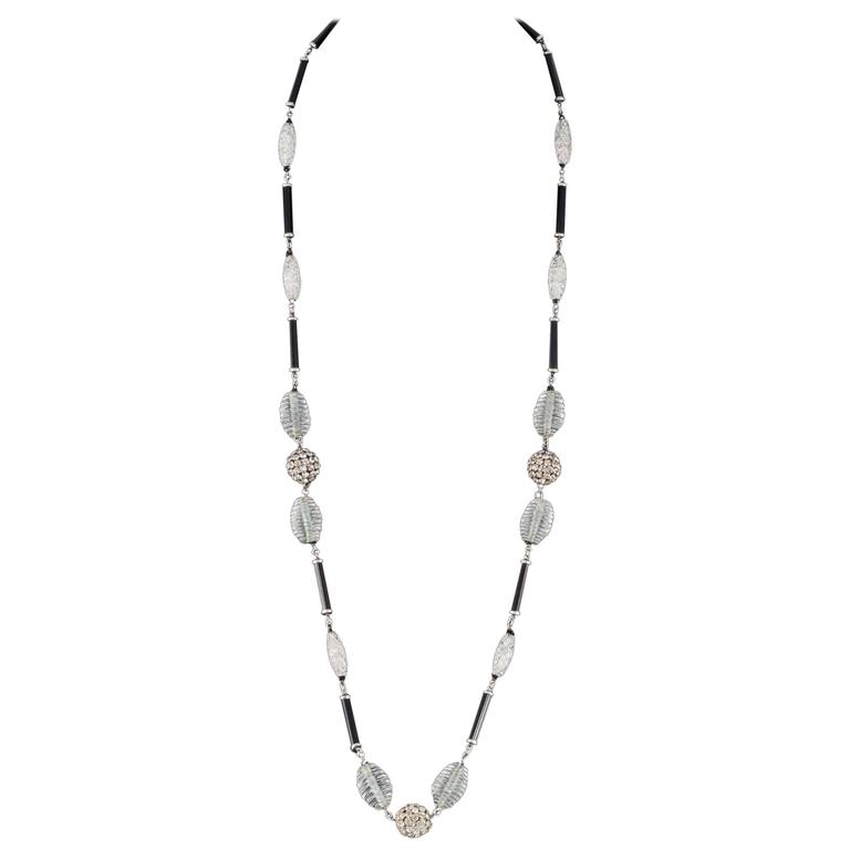 Sterling silver flapper necklace of glass, rhinestone and enamel, 1920s ...