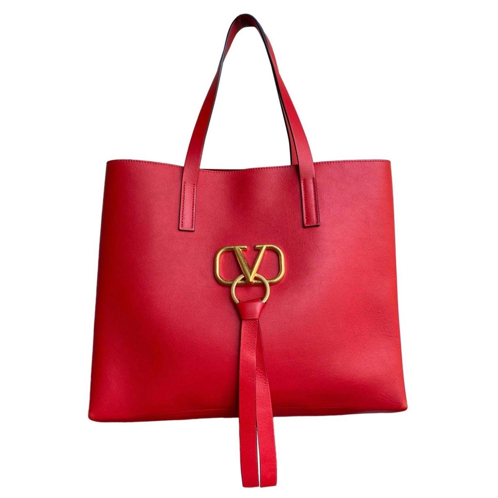 Valentino red leather tote bag For Sale at 1stDibs