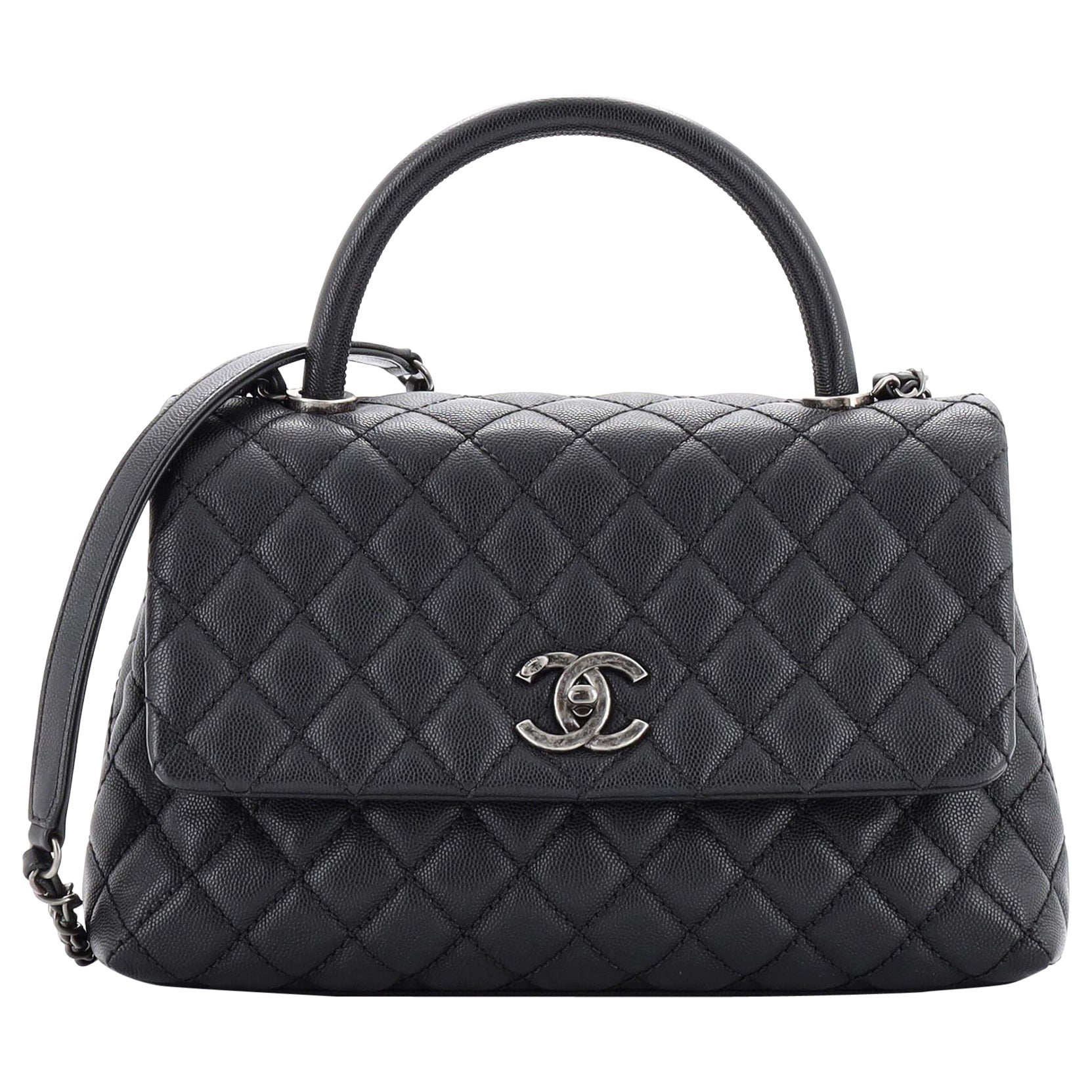 Chanel Coco Top Handle Bag Quilted Caviar Small For Sale at 1stDibs