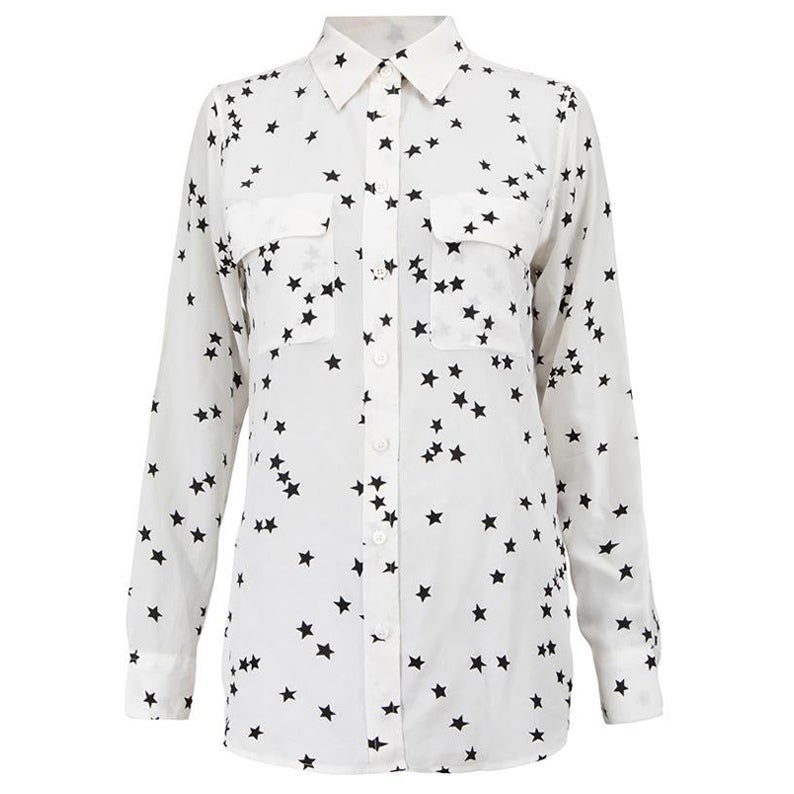 White Silk Star Print Blouse Size S For Sale at 1stDibs
