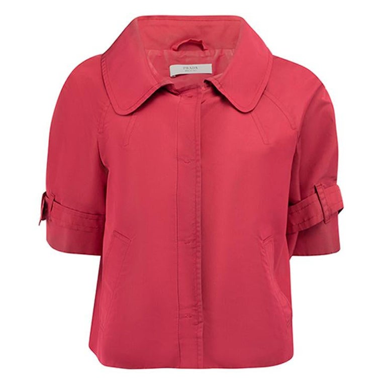 Red Silk Cropped Short Sleeve Jacket Size S For Sale at 1stDibs