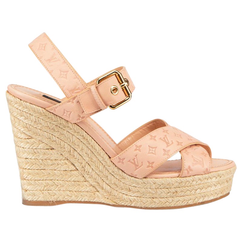 Louis Vuitton Pink Leather Monogram Espadrille Wedges Size IT 39 For ...