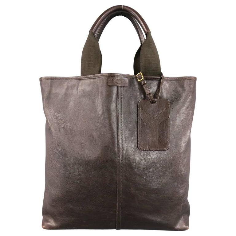 YVES SAINT LAURENT Brown Leather Luggage Tag Tote Bag at 1stDibs | ysl ...