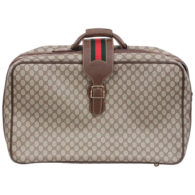 GUCCI Vintage GG MONOGRAM Canvas SUITCASE Travel Bag w/ STRIPES at 1stDibs