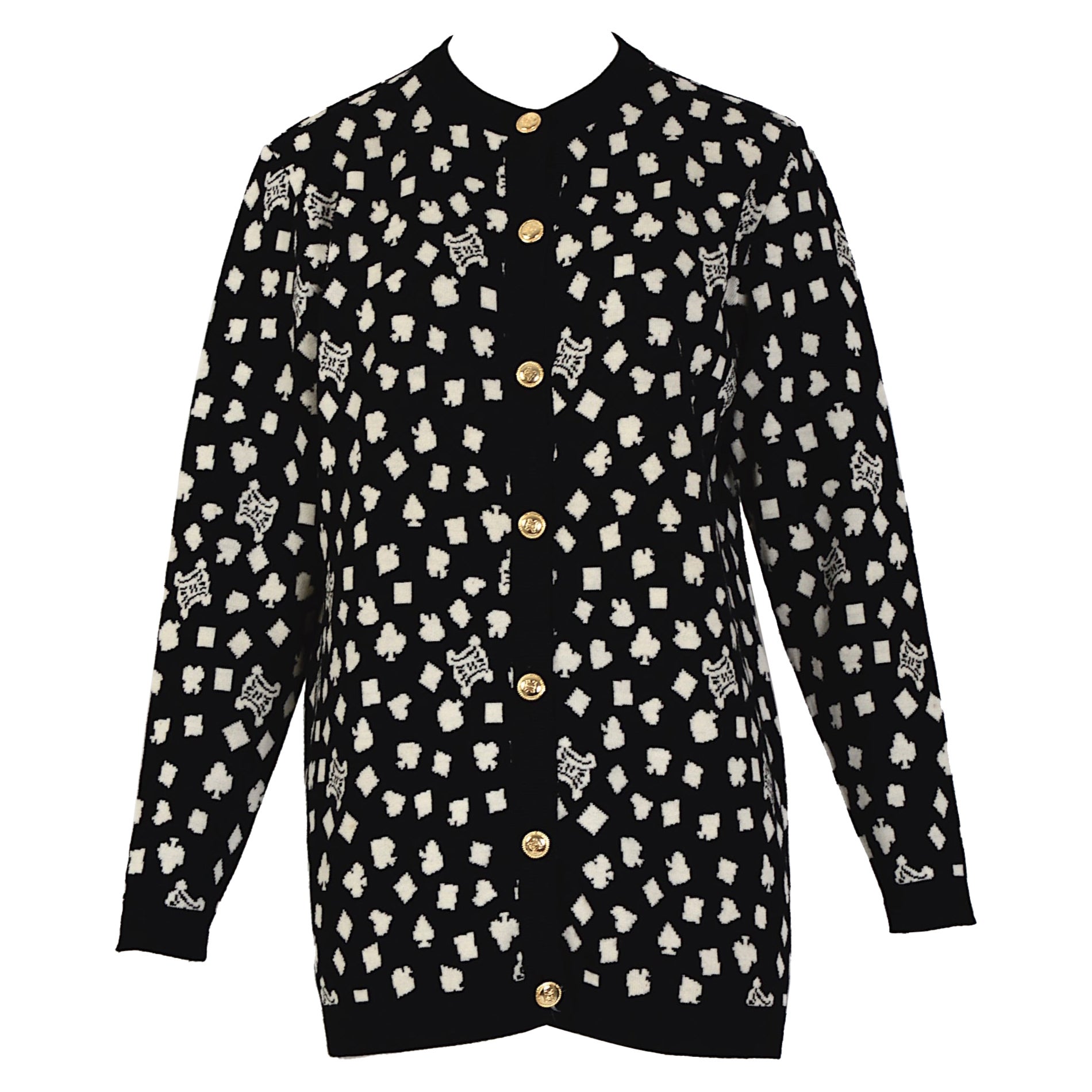 Celine Paris 1980s vintage black and white gold buttons logo cardigan ...