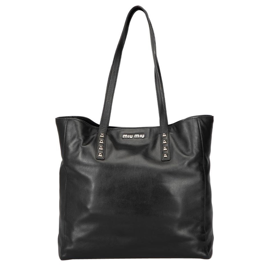 Miu Miu Women's Black Calfskin Leather Studded Tote For Sale at 1stDibs