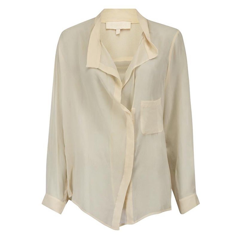 Blusa transparente de seda color crema Talla L en venta en 1stDibs